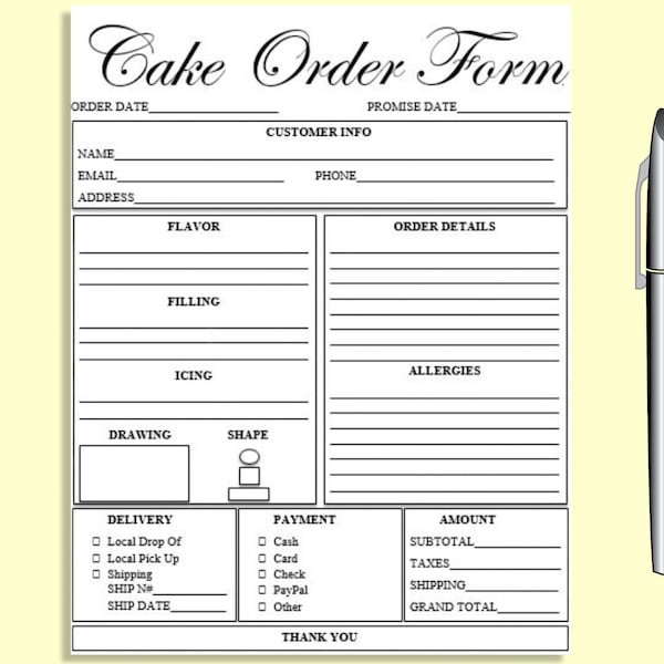 Cake Order Form - Etsy