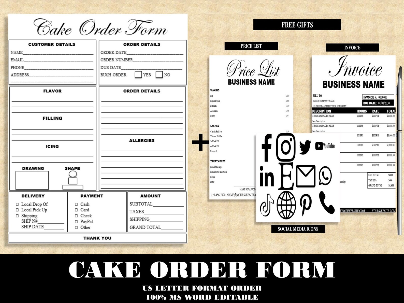 Editable CAKE ORDER FORM Printable General Cake Custom Craft | Etsy