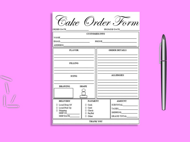 Editable BAKERY Order Form Printable Ready to Use Template - Etsy
