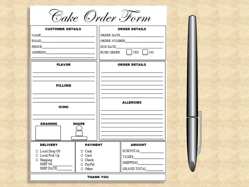 Editable CAKE ORDER FORM Printable General Cake Custom Craft | Etsy