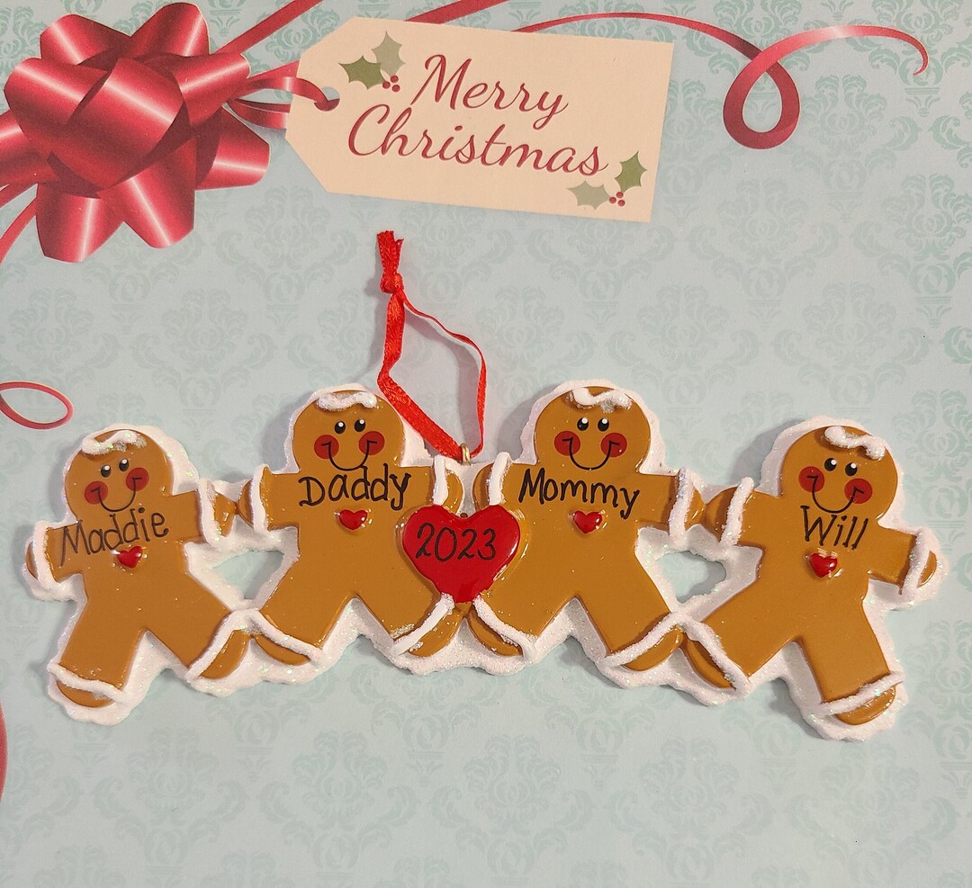 Personalized Gingerbread Family of Four Christmas Ornament, Ornament ...
