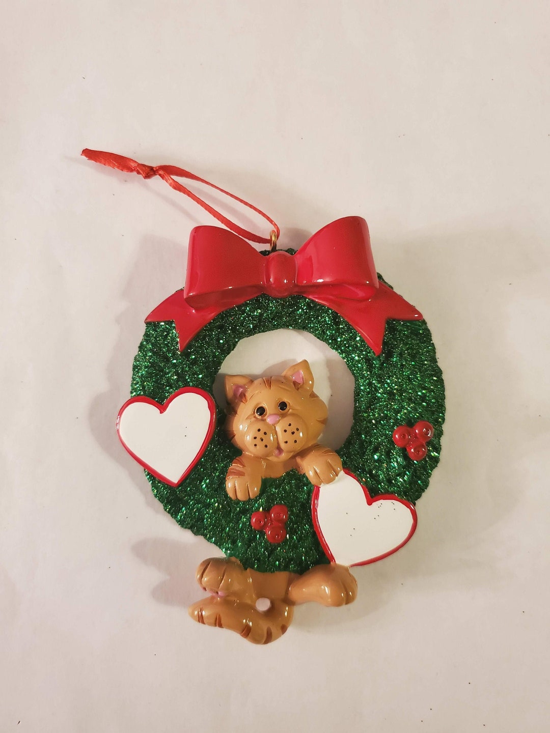 Personalized Orange Tabby Cat in Wreath Ornament, Ornament for Cats ...