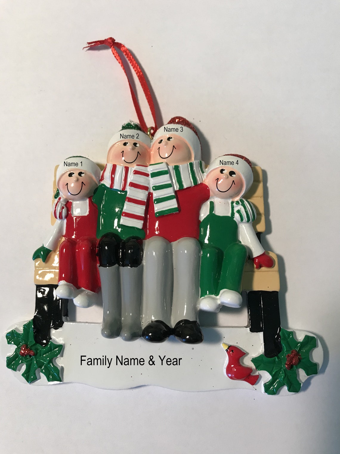 Personalized Christmas Family Park Bench Ornament Family of 4 - Etsy