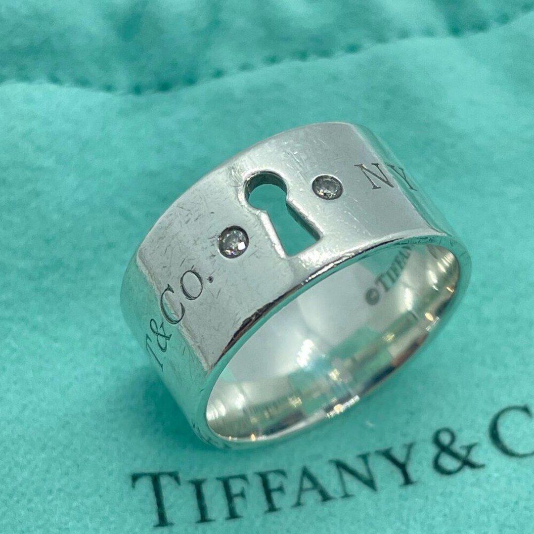 Tiffany & Co. Sterling Silver Lock Keyhole 2P Diamond Wide Ring Size 6 ...