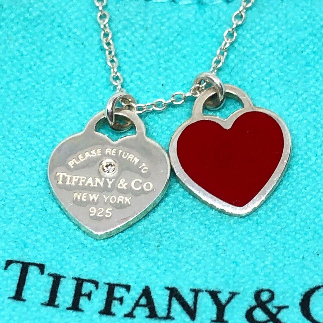 Tiffany & Co. Return RTT Red Double Heart Tag Pendant W/ Diamond Silver ...