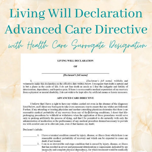 Living Will With Advanced Directive - Etsy
