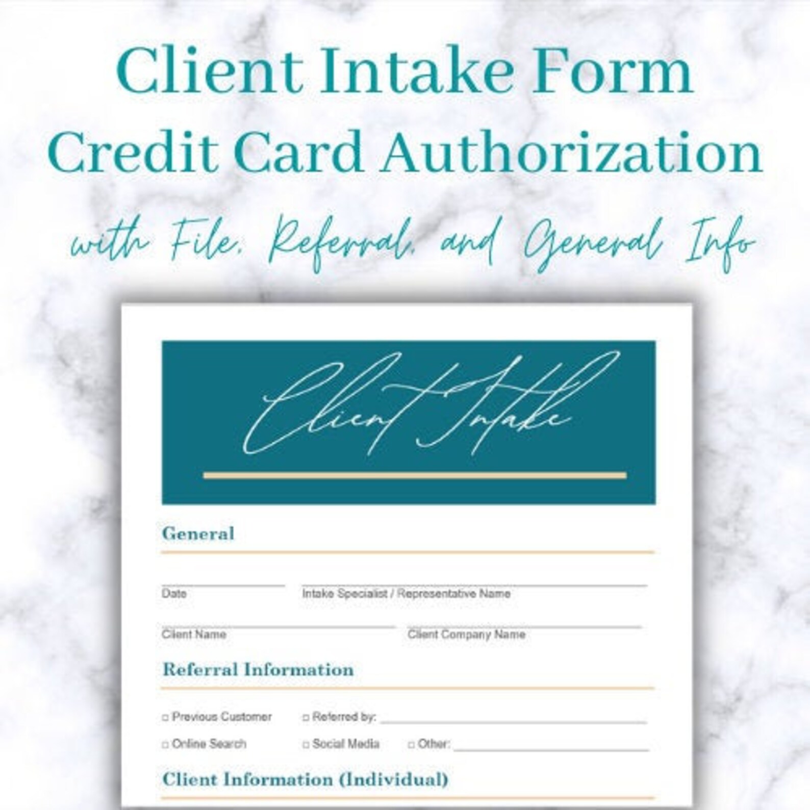 Client Intake Form, Small Business Customer File, and Credit Card ...