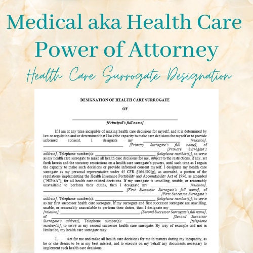 Medical Power of Attorney POA bundle Aka Health Care Surrogate ...