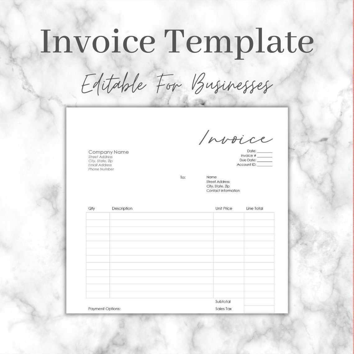 Invoice Template Form Simple, Fillable, Customizable, Printable ...