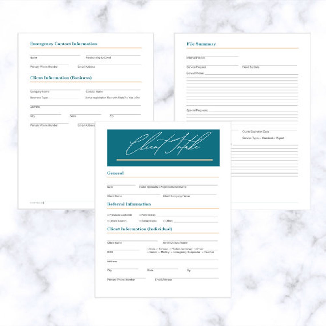 Client Intake Form Small Business Customer File and Credit | Etsy