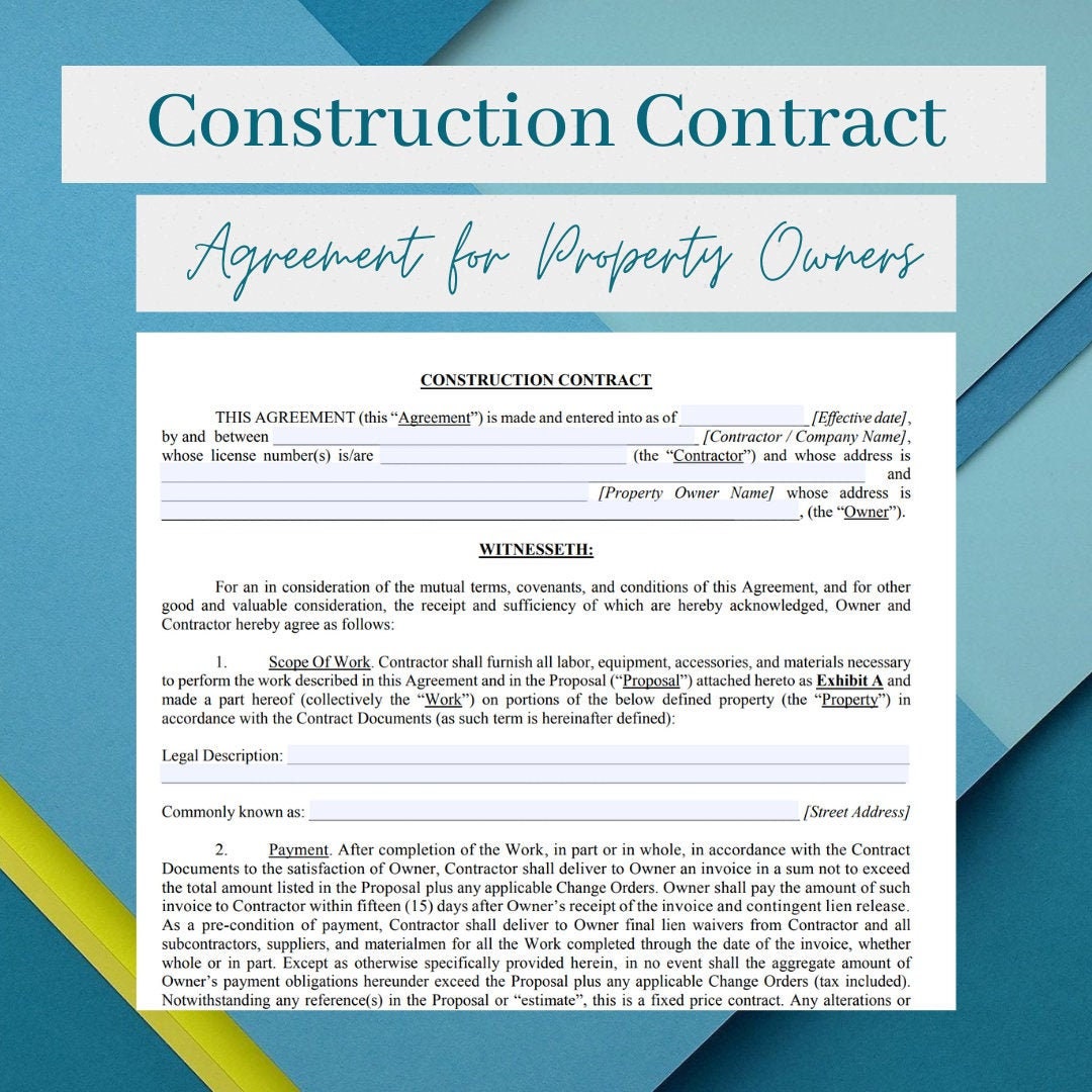 Construction Contract Editable, Printable, Fillable, Customizable ...
