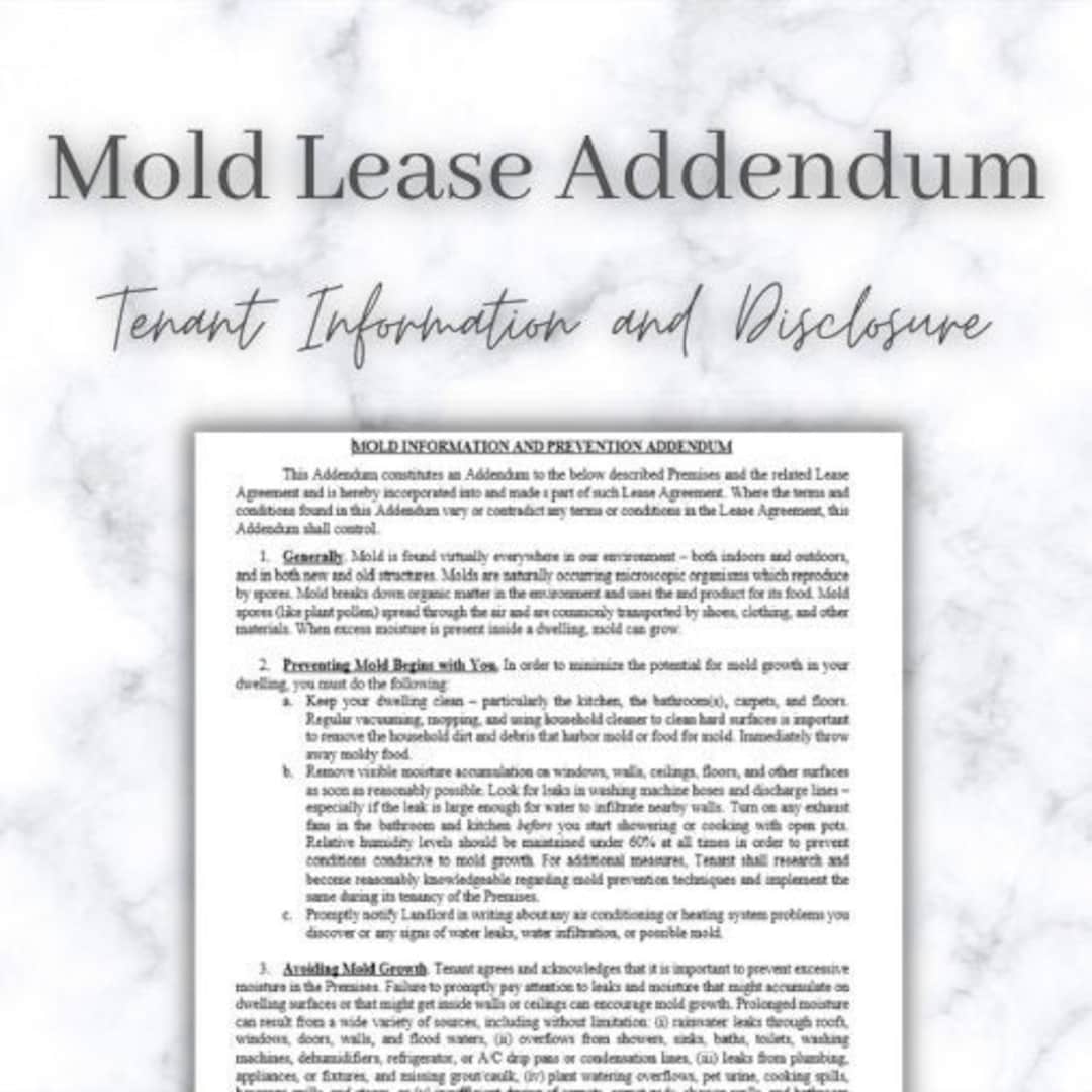 Mold Addendum to Residential Lease Tenant, Landlord Agreement Fillable ...