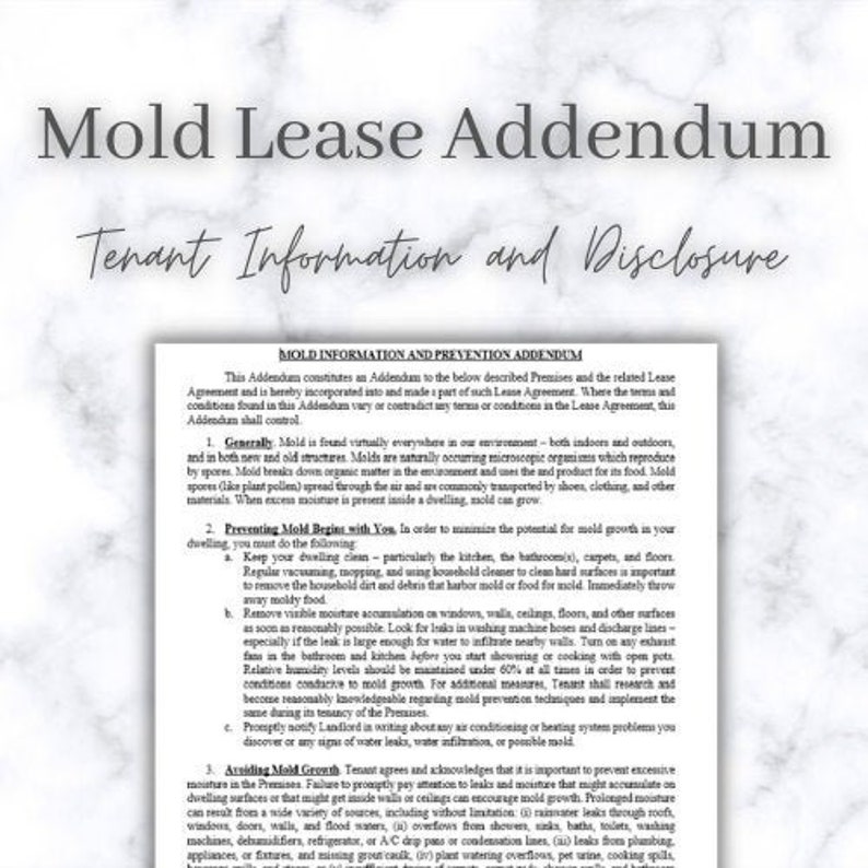 Mold Addendum to Residential Lease Tenant, Landlord Agreement Fillable ...