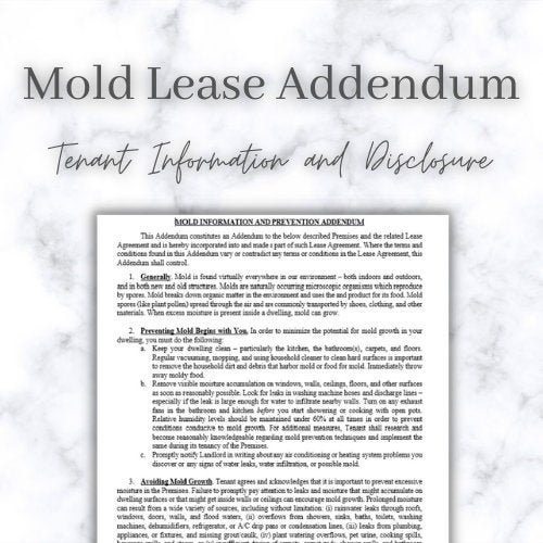 Mold Addendum to Residential Lease Tenant, Landlord Agreement Fillable ...