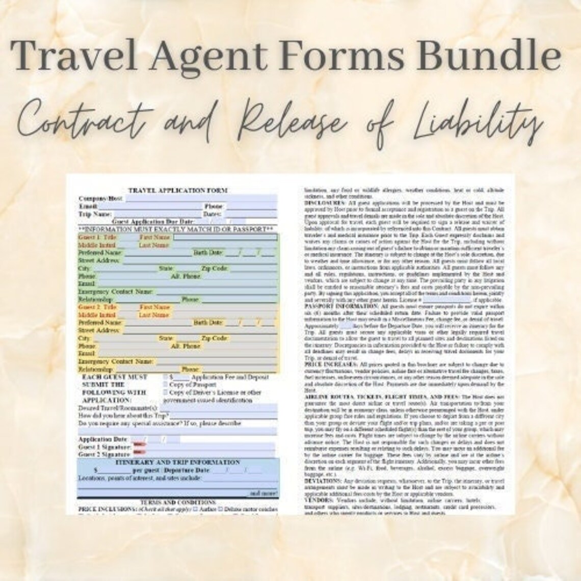 Travel Agent Form Bundle Guest Contract, Itinerary, Fees, Application ...