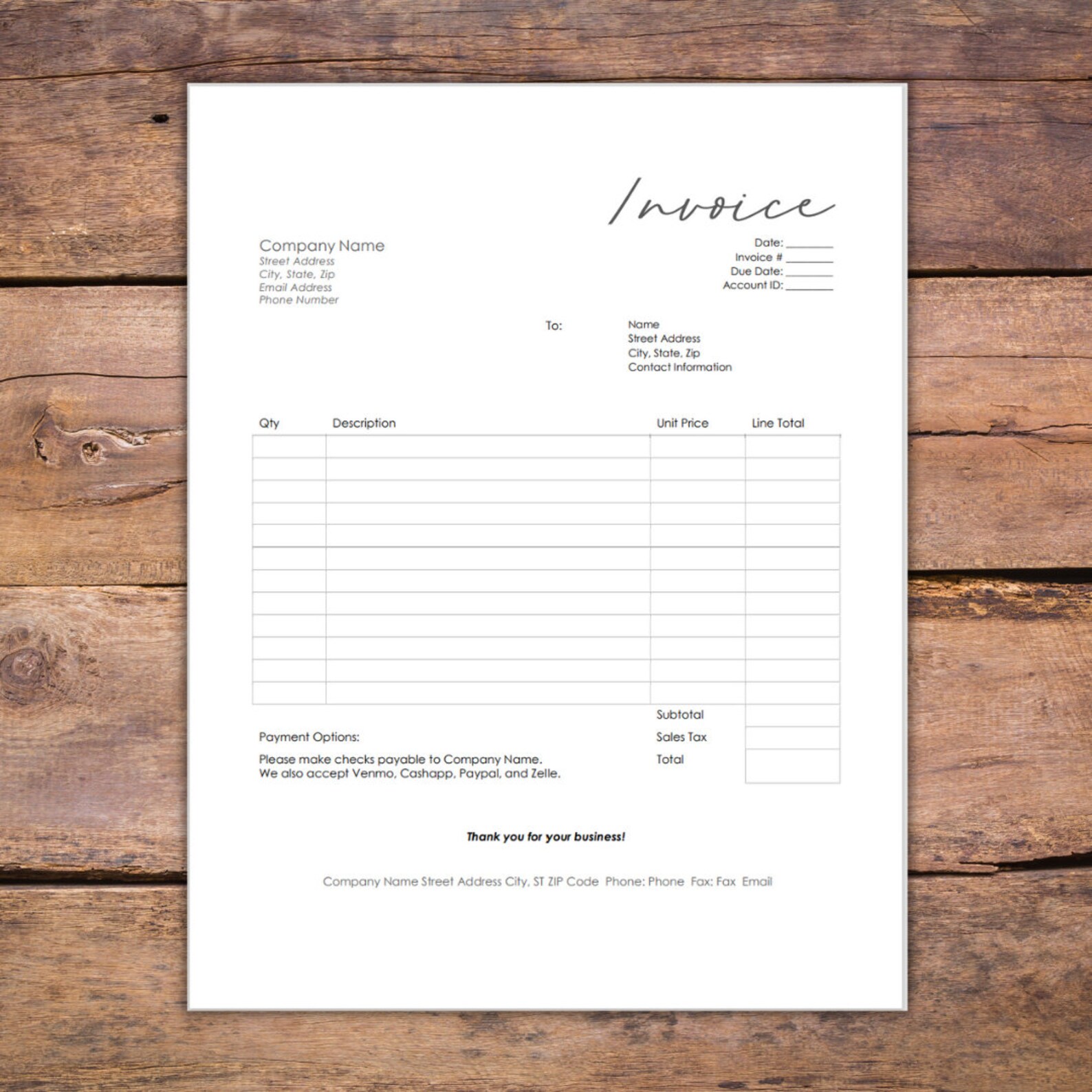 Invoice Template Form Simple, Fillable, Customizable, Printable ...