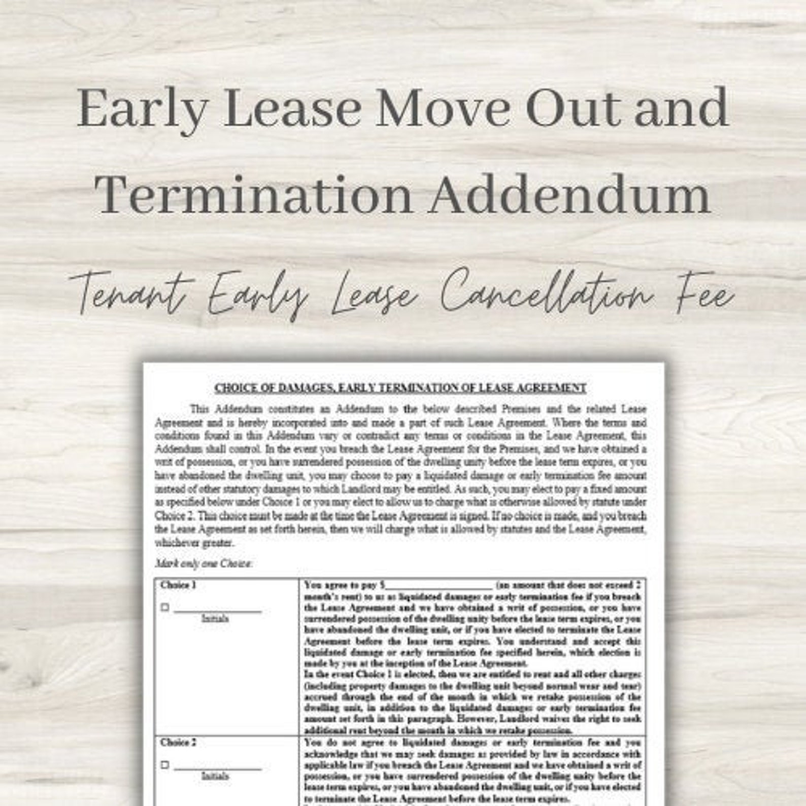 Early Lease Termination, Cancellation, Move Out Addendum to Residential ...