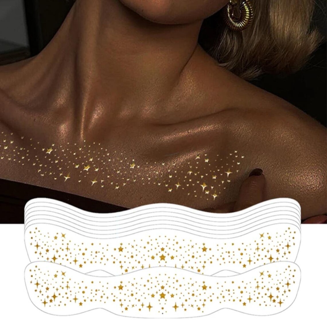 Gold Metallic Collarbone Tattoos: Shimmering Temporary Body Art ...