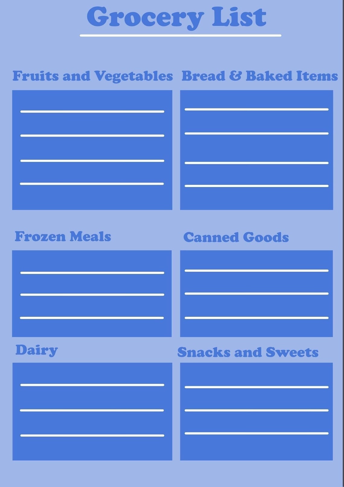 Grocery List Grocery List Template Grocery List Printable Etsy