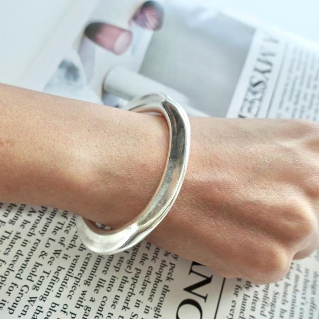 Modernist Minimal Silver Bracelet, Fluid Design Artisan Cuff, Unique ...