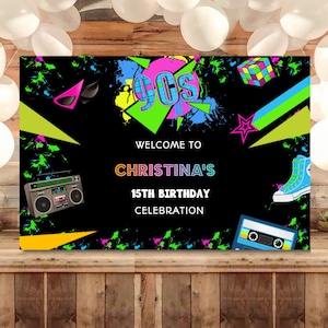 90s Party Backdrop, 90s Theme Banner, 90s Printable Custom Sign, Back ...