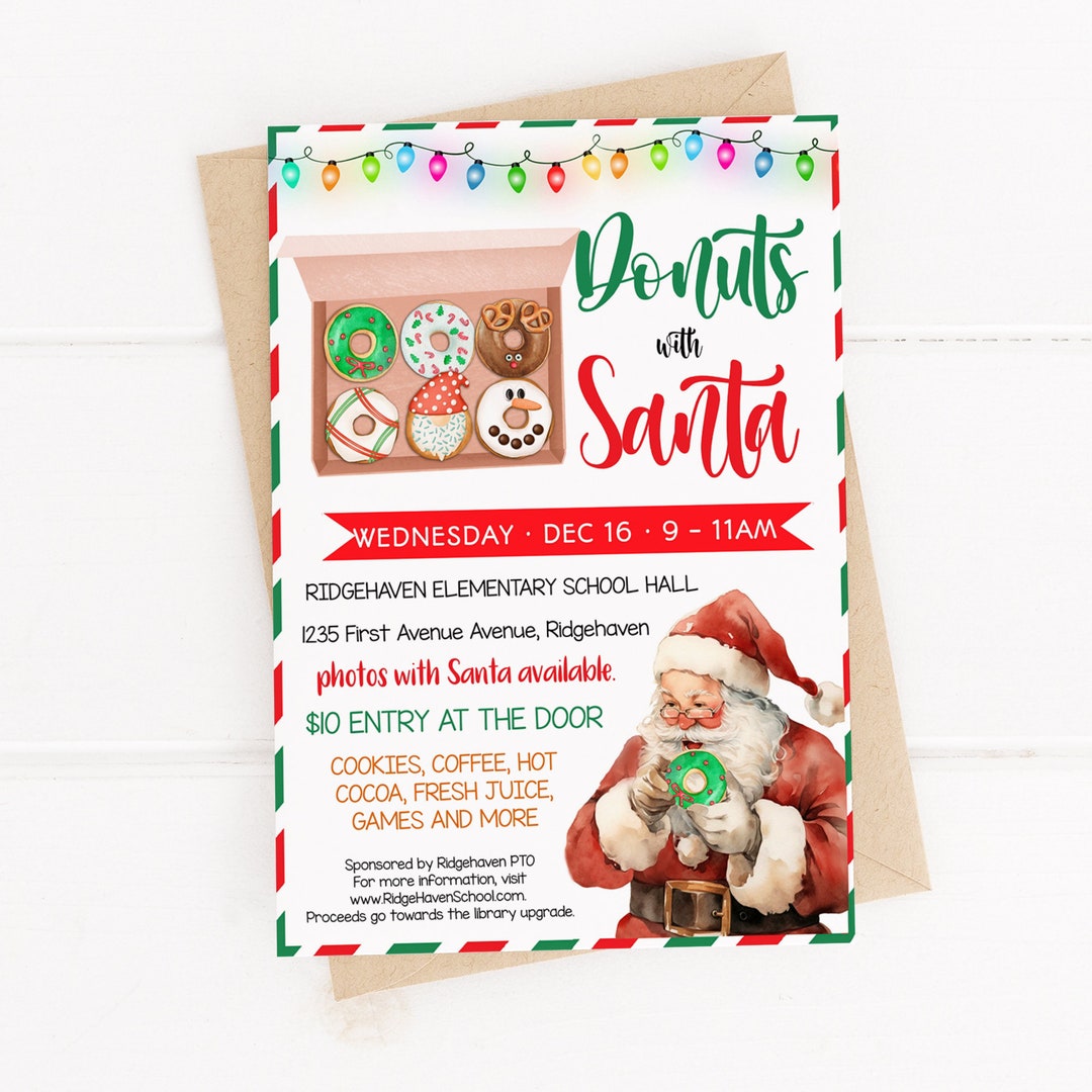 EDITABLE Donuts With Santa Flyer, Printable Santa Donuts Invitation ...