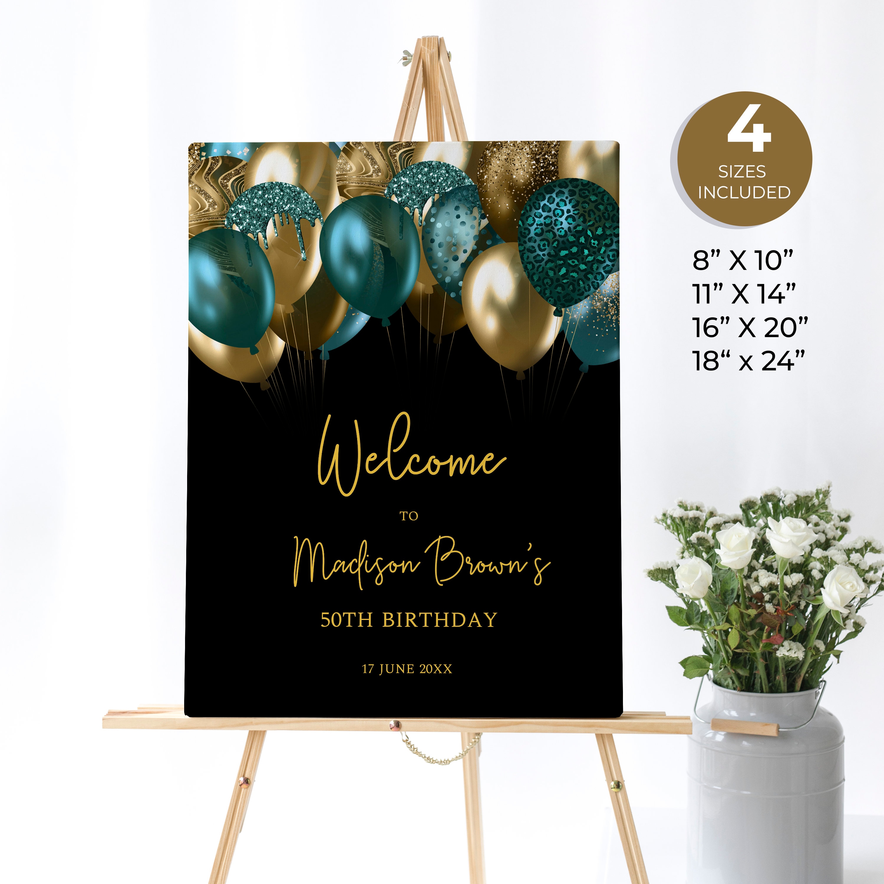 Teal and Gold Balloons Welcome Sign Green and Gold Birthday - Etsy