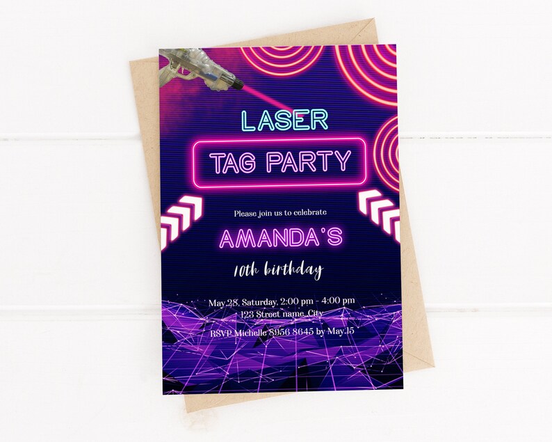 Laser Tag Birthday Invitation, Laser Tag Invitation, Girl Birthday ...