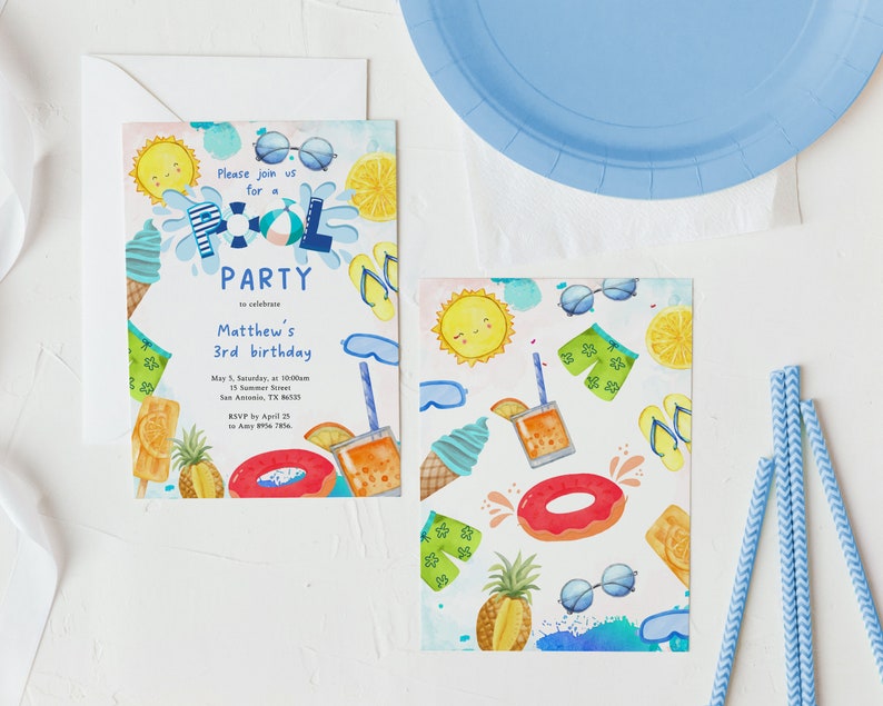 Boy Pool Party Invitation Editable Pool Birthday Party - Etsy