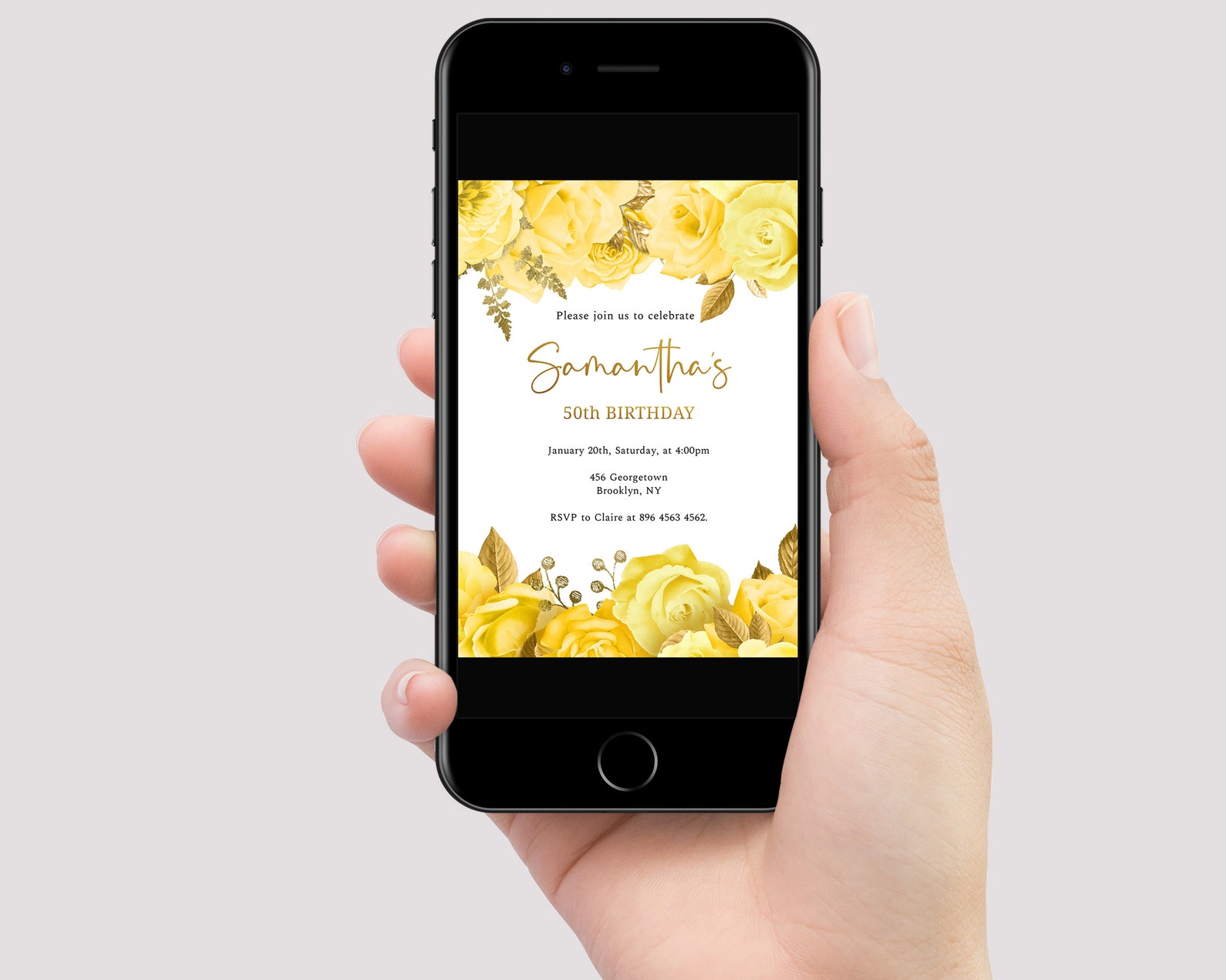Yellow and Gold Floral Birthday Invitation Birthday - Etsy