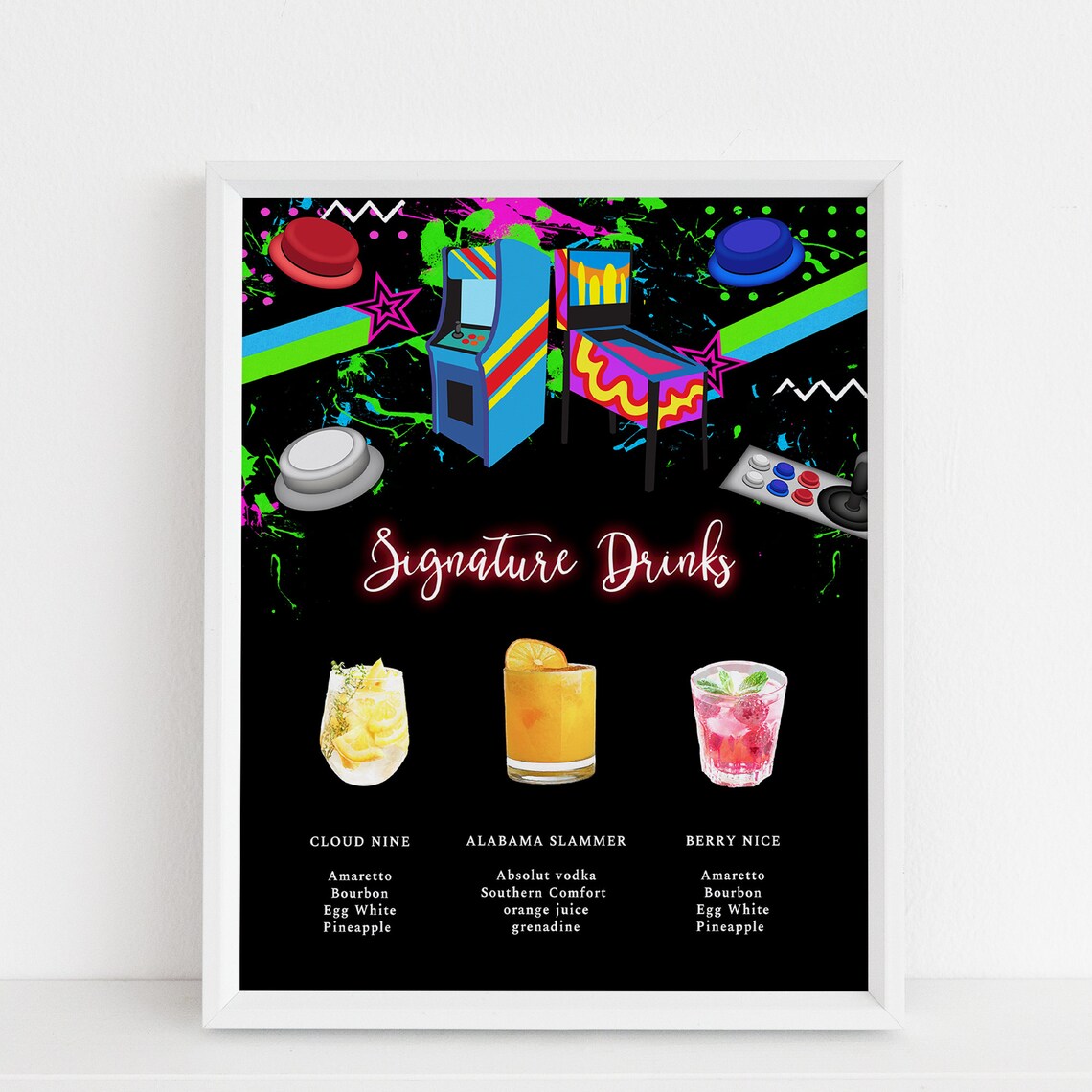 Arcade Bar Menu Sign, Video Game Party Drinks Sign, Party Neon ...