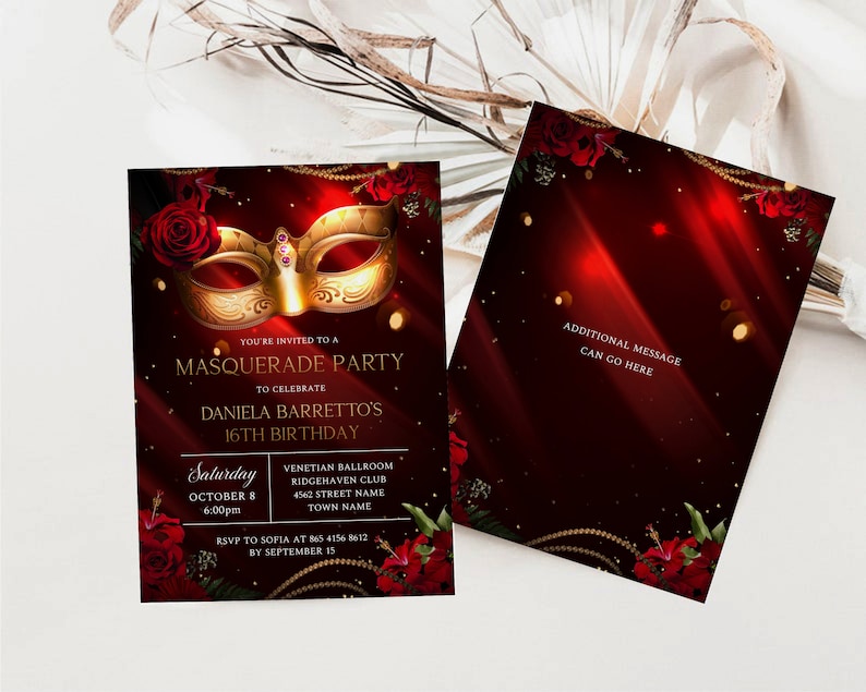Masquerade Birthday Party Invitation Masquerade Invitation - Etsy