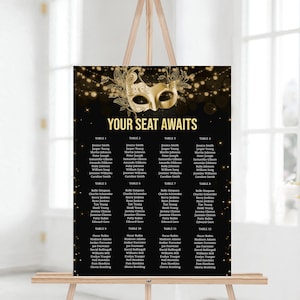 Masquerade Gold and Black Seating Sign, Mardi Gras Seating Chart, Your ...
