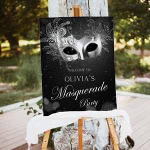 Silver Masquerade Party Welcome Sign, Masquerade Poster Sweet 16, Mardi ...