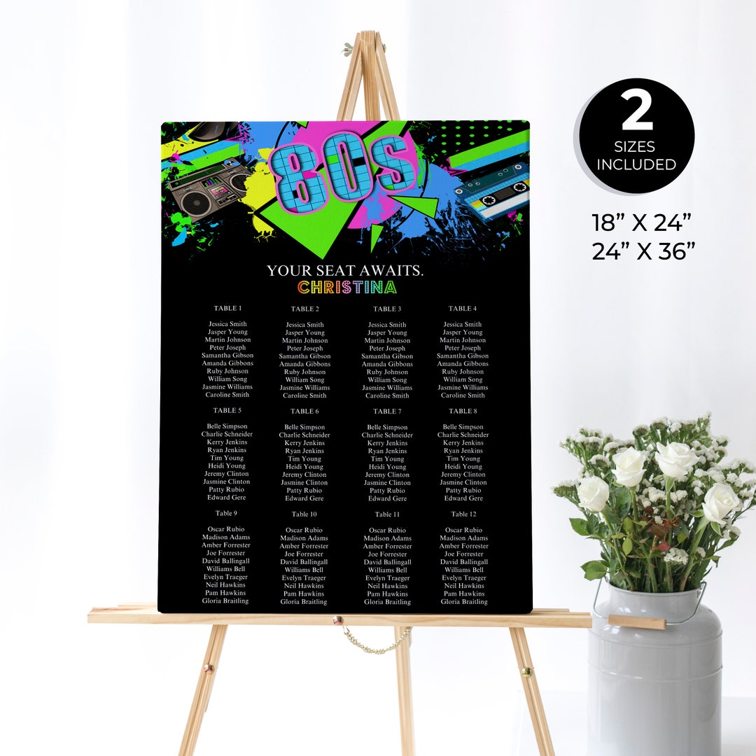80s Birthday Seating Sign, 80s Seating Chart, 80s Custom Sign, Back to ...