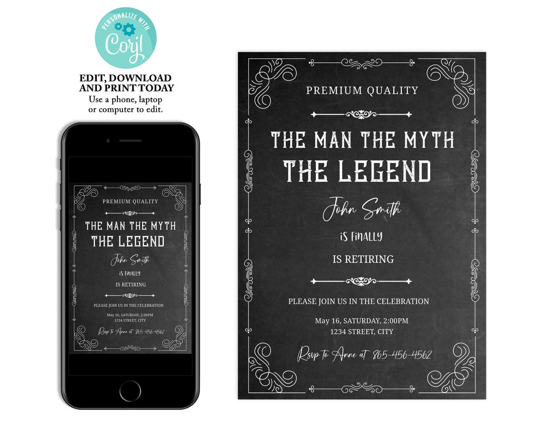Retirement Invitation for Men, the Man the Myth the Legend Invitation ...