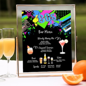80s Bar Menu Sign, Signature Drinks Sign, Chalkboard Design Menu Bar ...