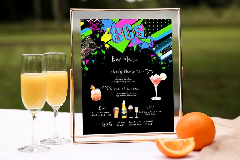 80s Bar Menu Sign Signature Drinks Sign Chalkboard Design - Etsy