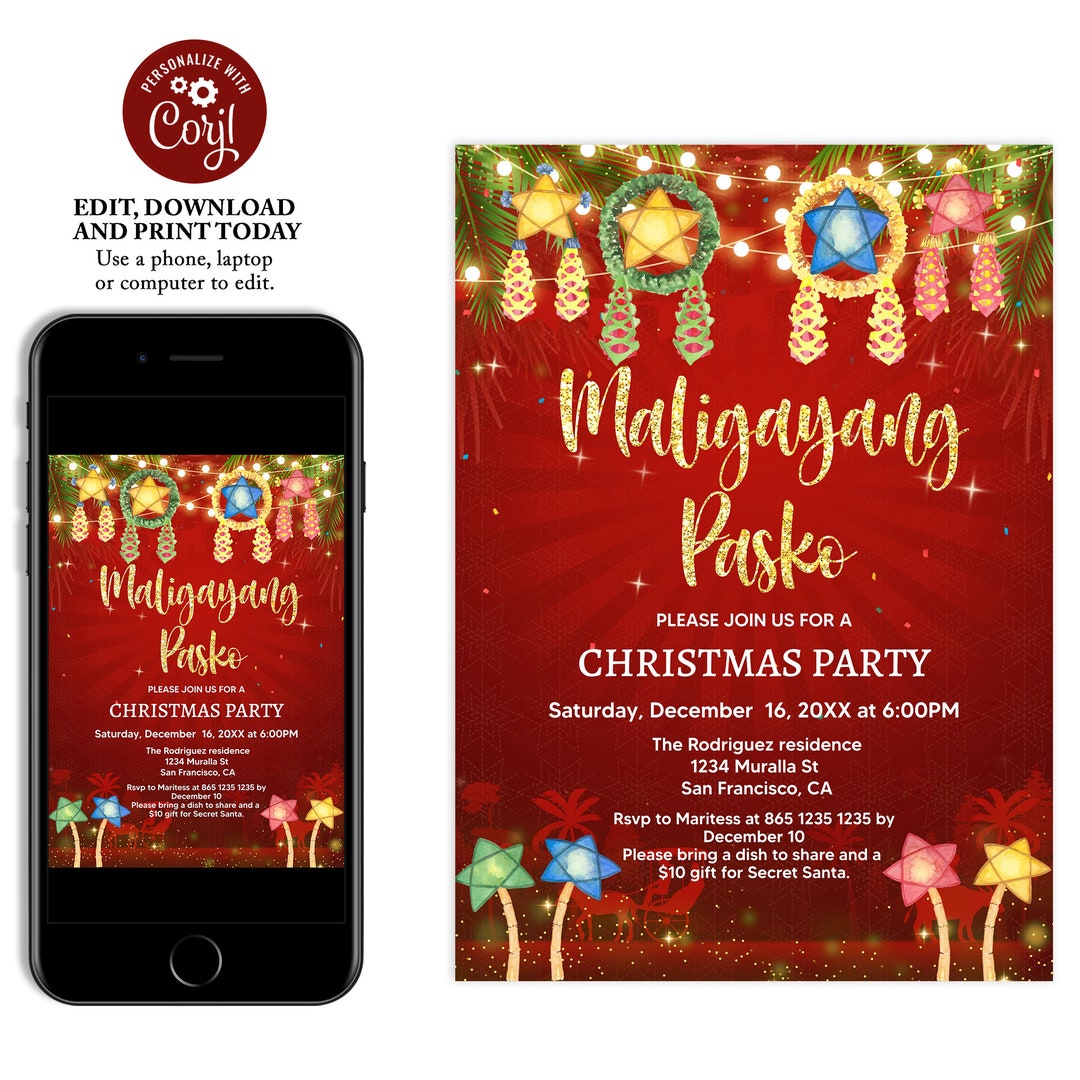 Filipino Christmas Party Invitation Noche Buena Filipino Fiesta