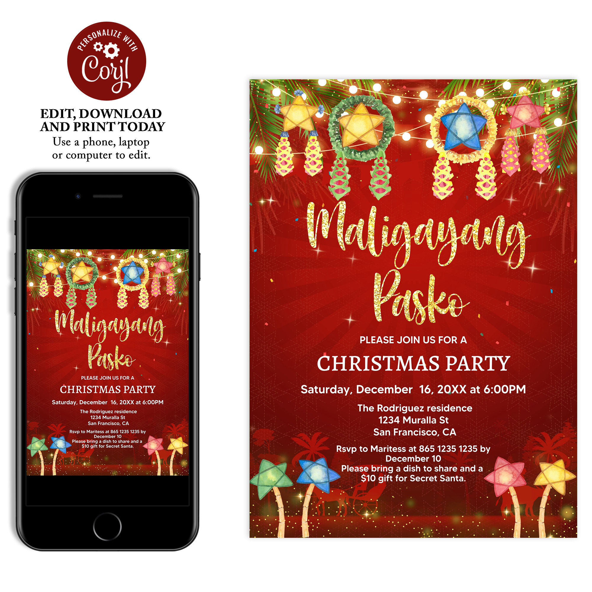 Filipino Christmas Party Invitation, Noche Buena, Filipino Fiesta ...