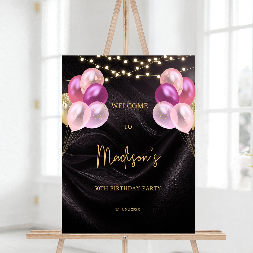 Pink Balloons Welcome Sign, Birthday Welcome Sign, Surprise Birthday ...