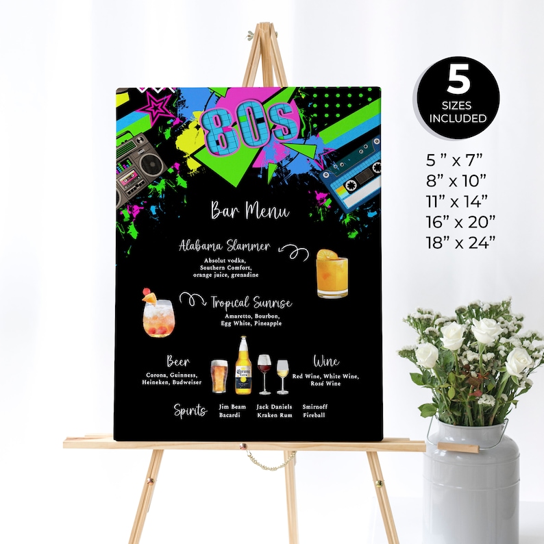 80s Bar Menu Sign Signature Drinks Sign Chalkboard Design - Etsy