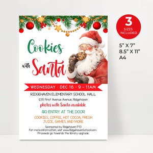 EDITABLE Cookies With Santa Flyer, Printable Santa Cookies Invitation ...