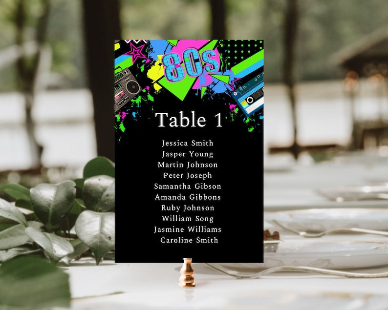 80s Table Number Template 80s Theme Party 80s Birthday Card - Etsy