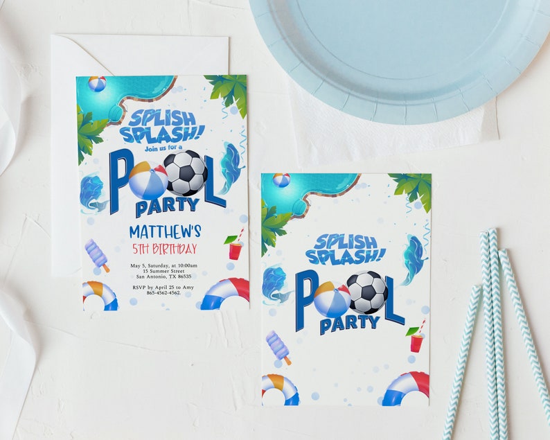 Soccer Pool Party Invitation Pool Birthday Invitation Boy - Etsy