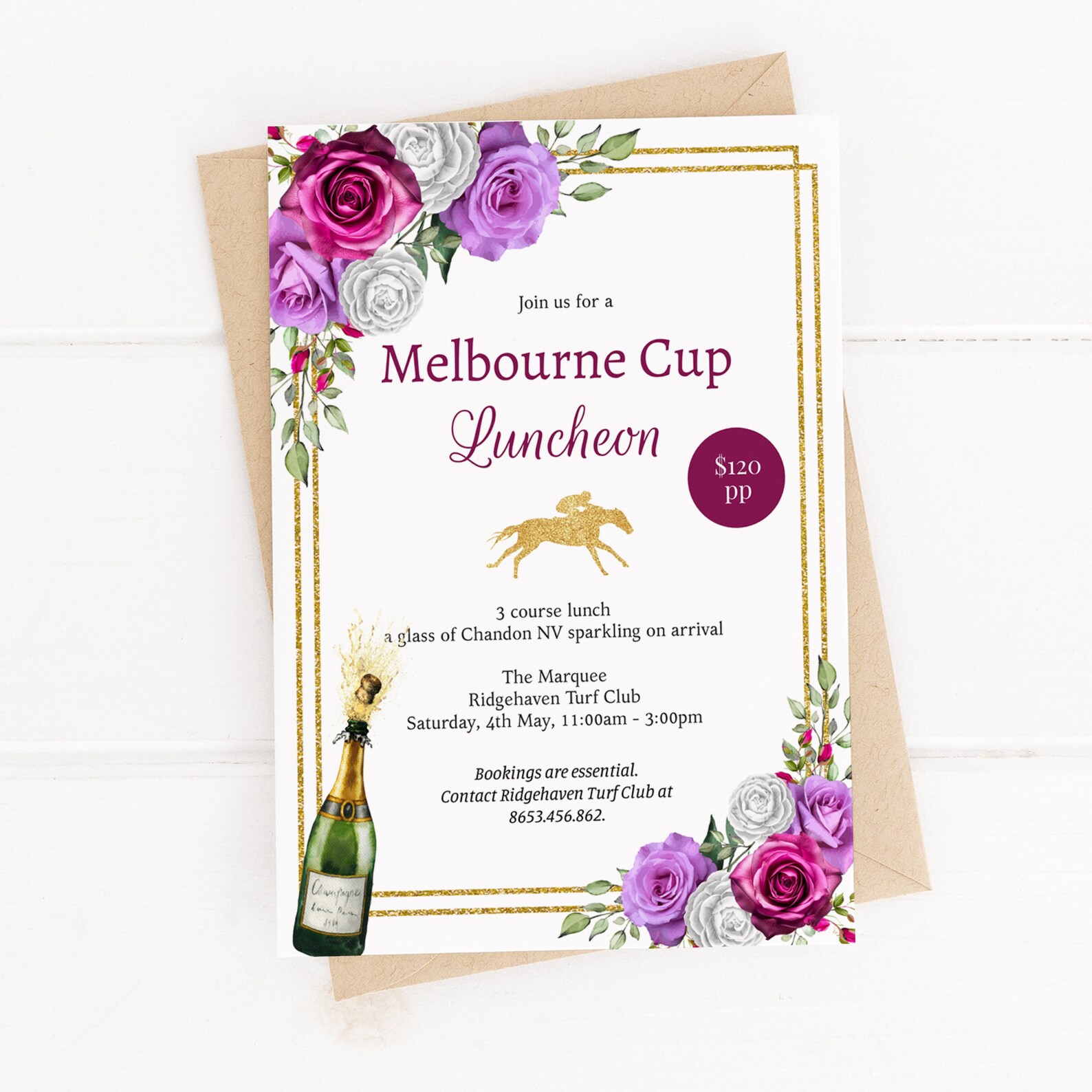 Melbourne Cup Luncheon Invitation, Derby Day, Luncheon Flyer, Horse ...