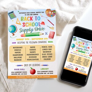 School Supply Drive Flyer, Printable PTA PTO Flyer, School Supplies ...