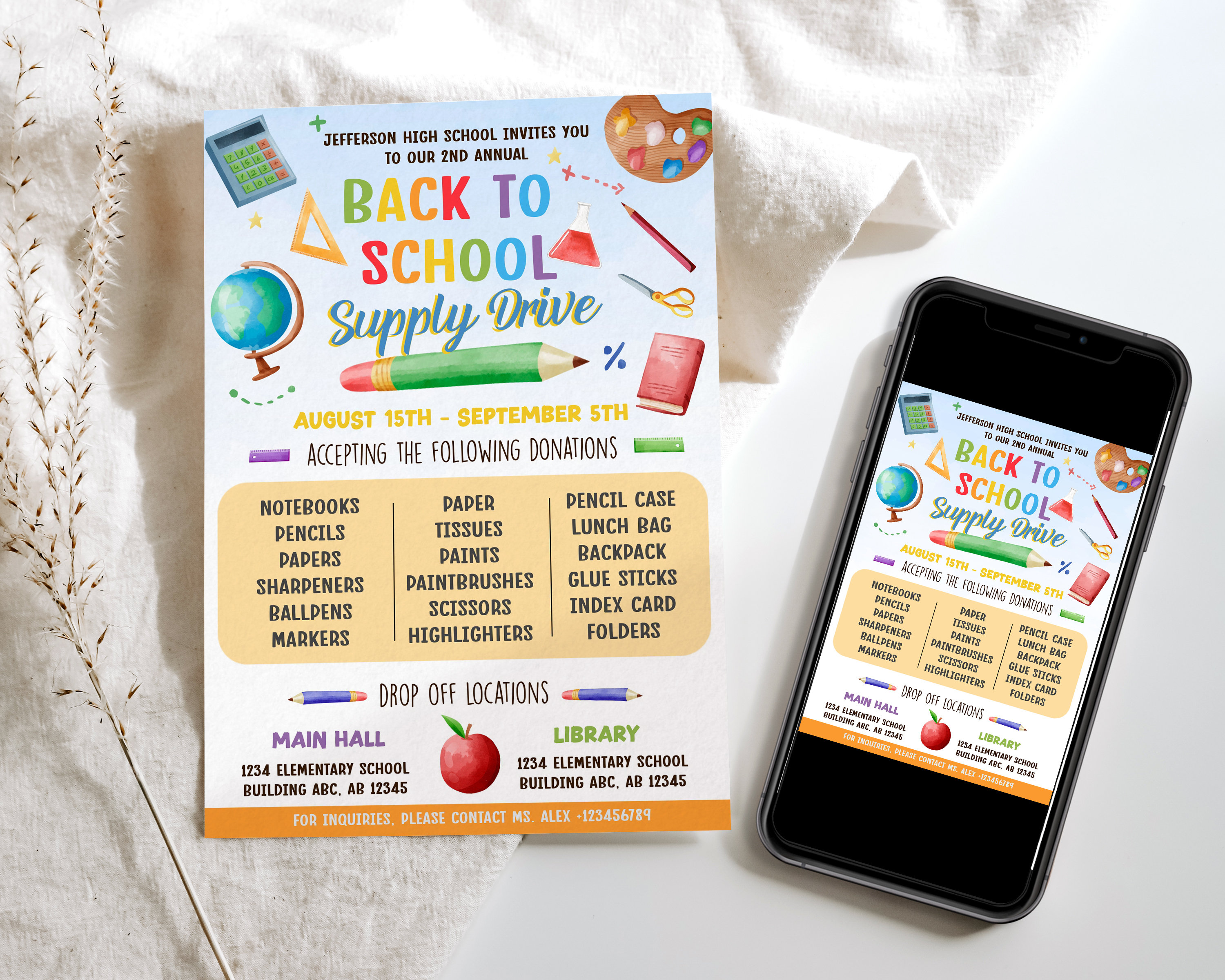 School Supply Drive Flyer, Printable PTA PTO Flyer, School Supplies ...