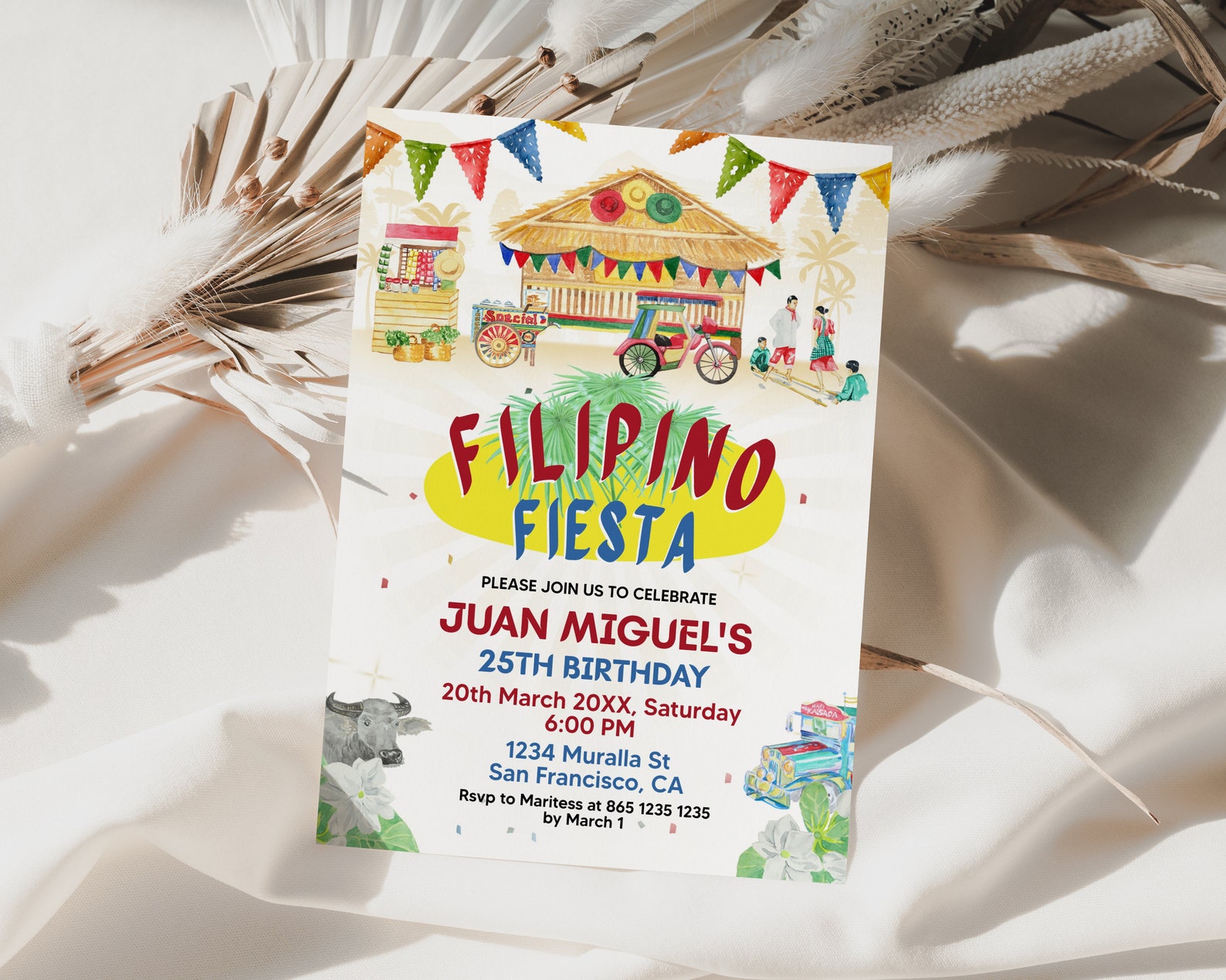 Filipino Birthday Invitation, Filipino Fiesta, Filipino Buffet Invite ...
