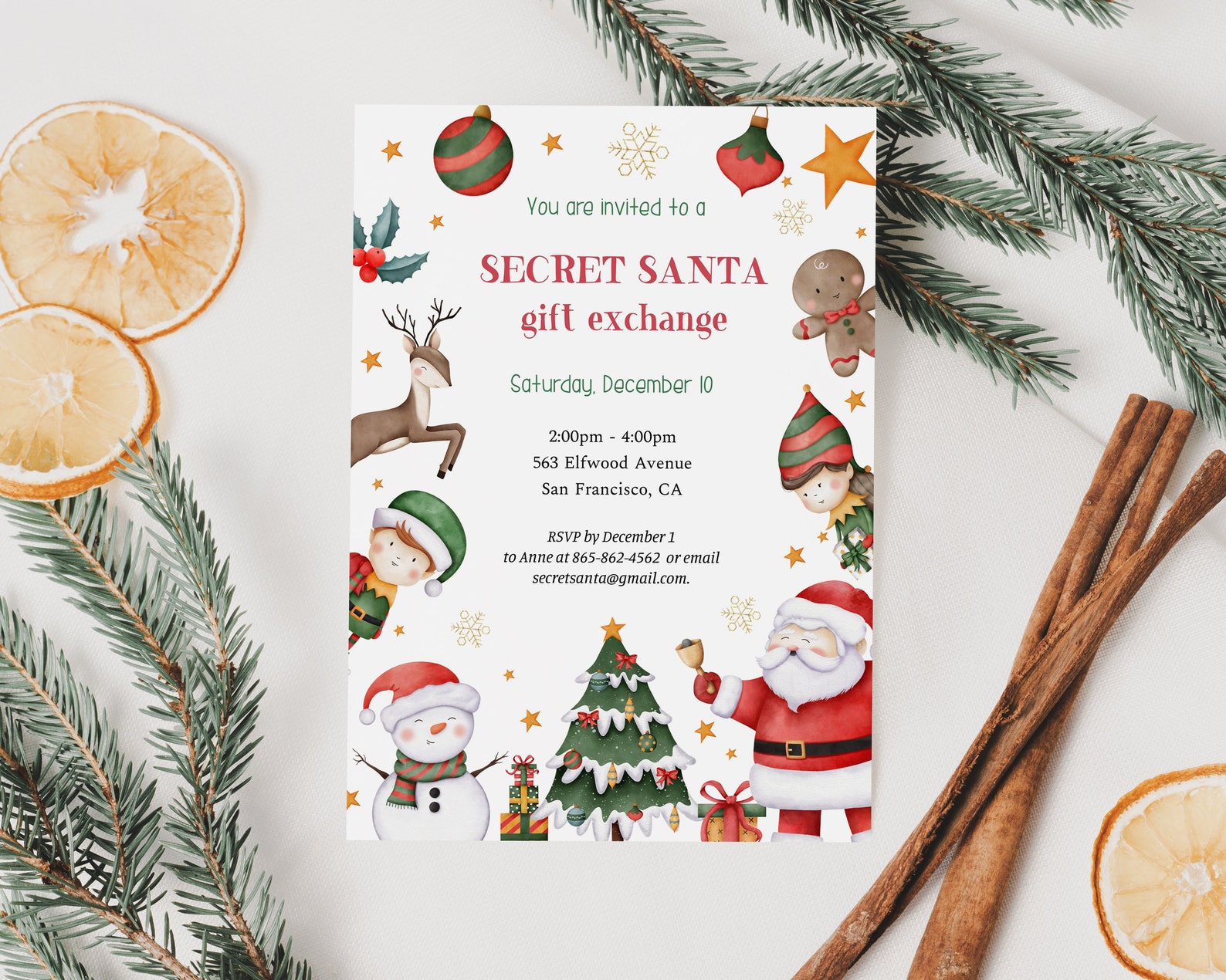 Secret Santa Gift Exchange Invitation, Christmas Party Invite, Holiday ...
